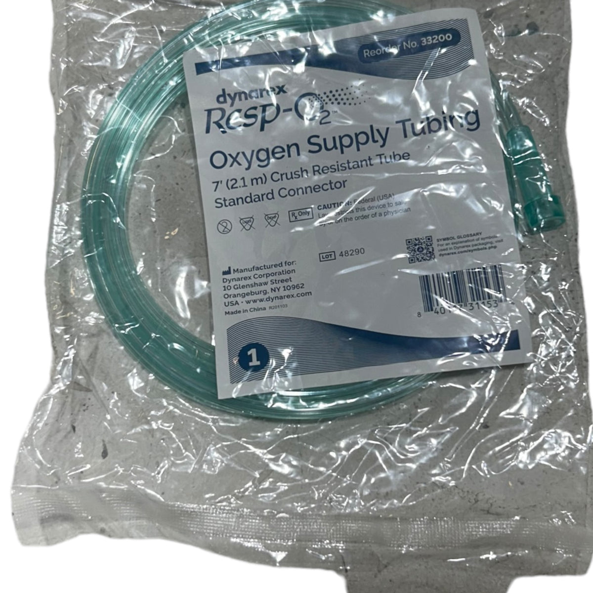 DYNAREX, 33200, Standard Lumen Oxygen Tubing, 7 ft Lg, 0.155 in Inside ...