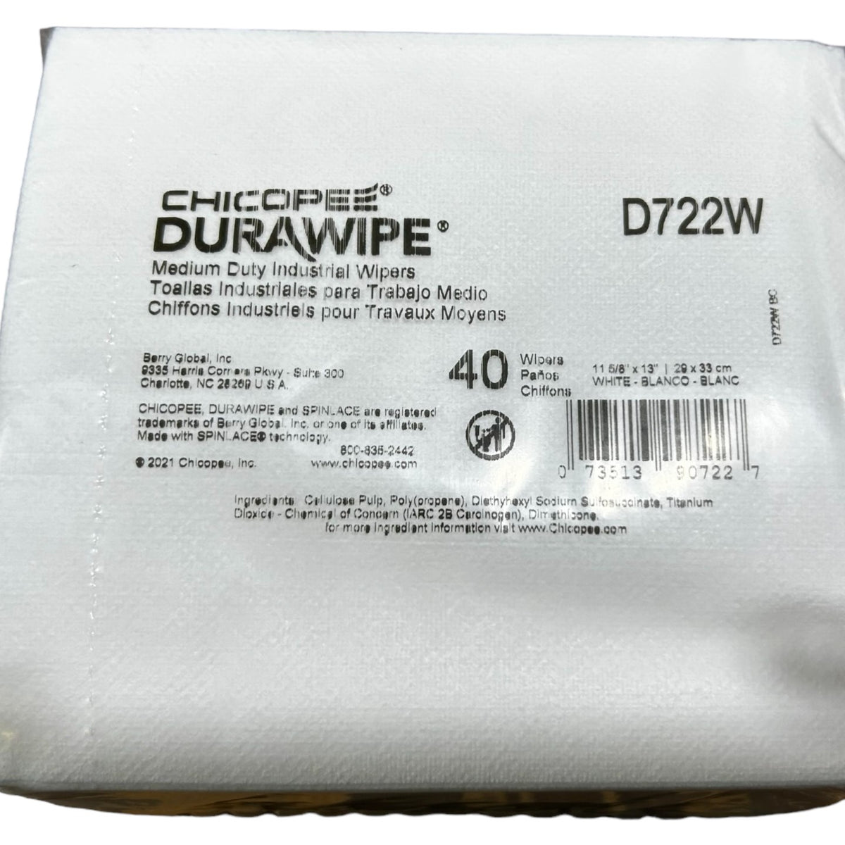 SINGLE PACK Chicopee Durawipe, D722W, Medium Duty Industrial Wipers, 2 ...