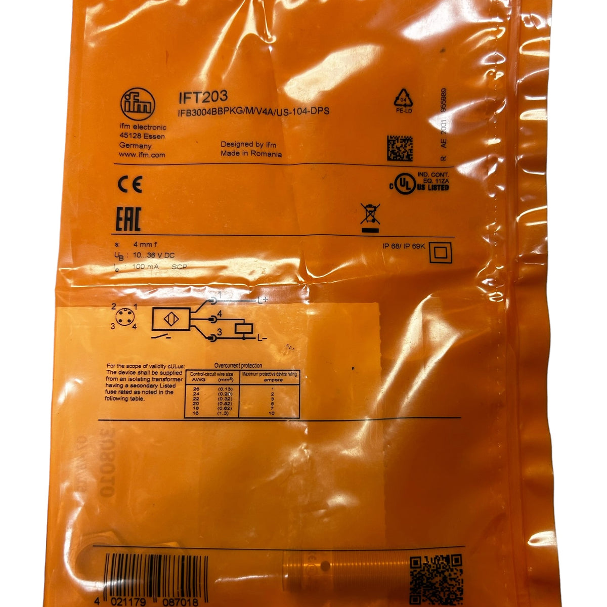 ifm, IFT203, IFB3004BBPKG/M/V4A/US-104-DPS, Inductive Sensor, 4 mm Ran ...