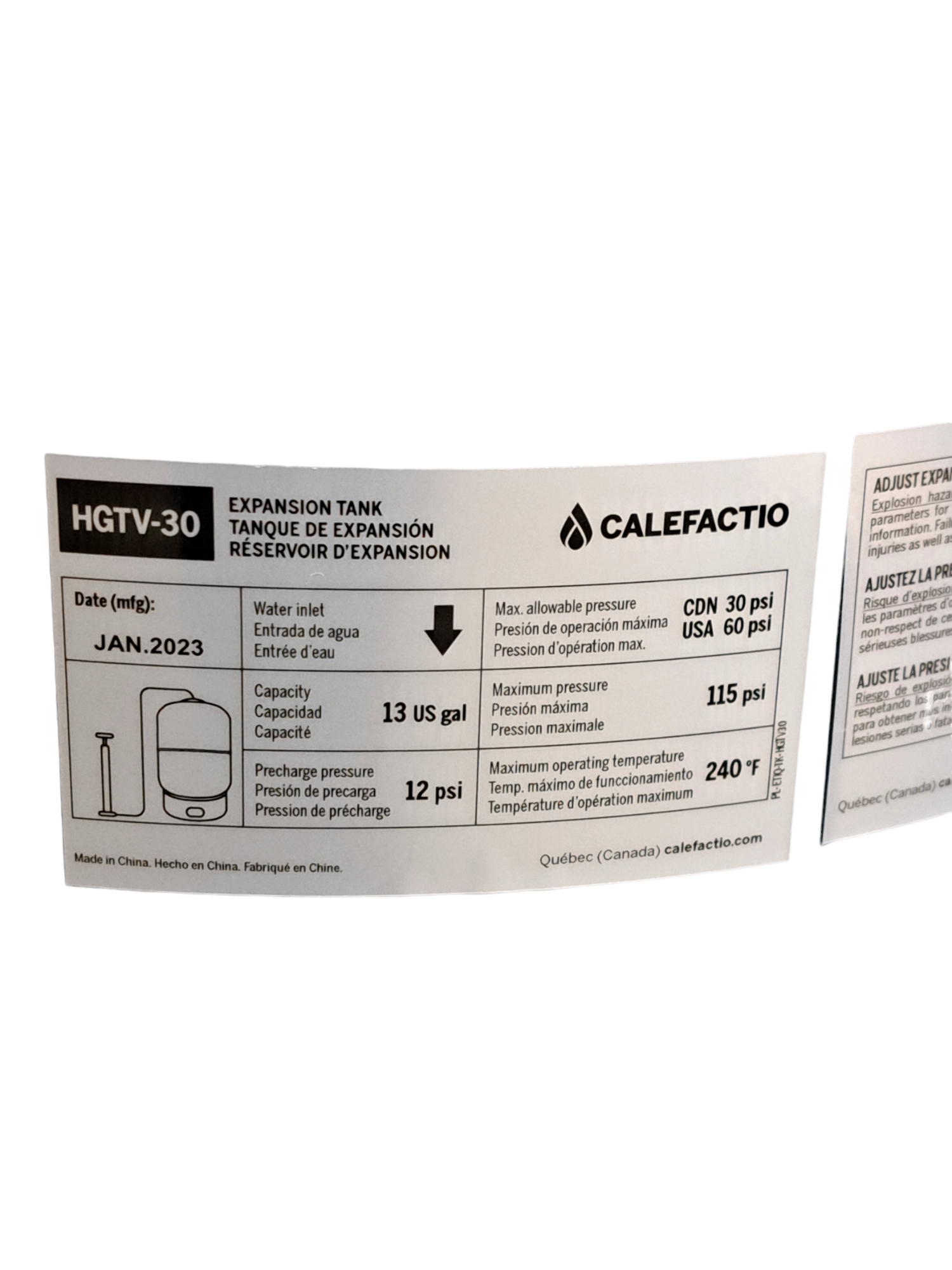 Calefactio, HGTV-30, Non-Potable, Thermal, Expansion Tank, 13 Gallons ...