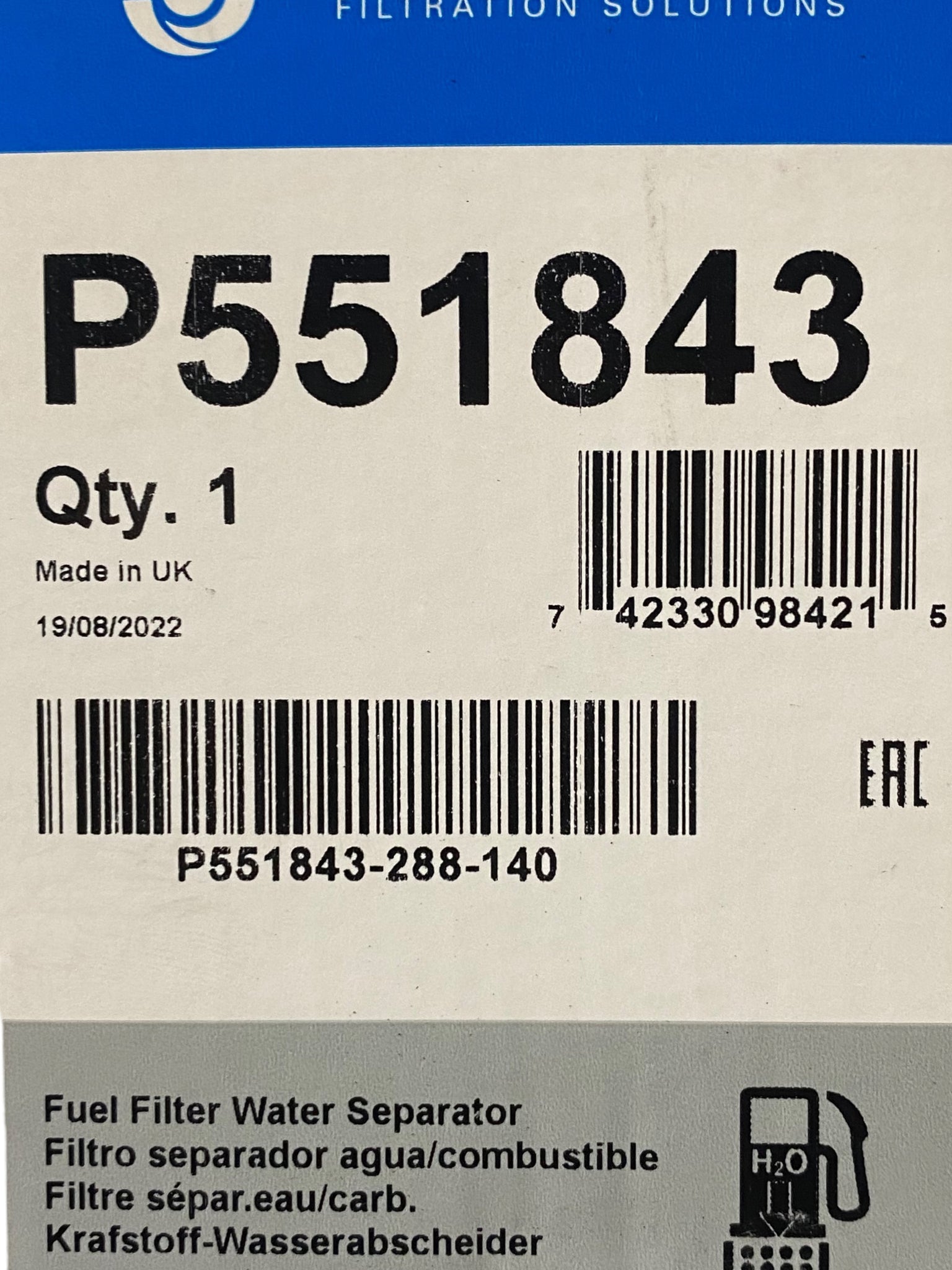 Donaldson, P551843, Spin On, Water Seperator, Fuel Filter | Freeman ...