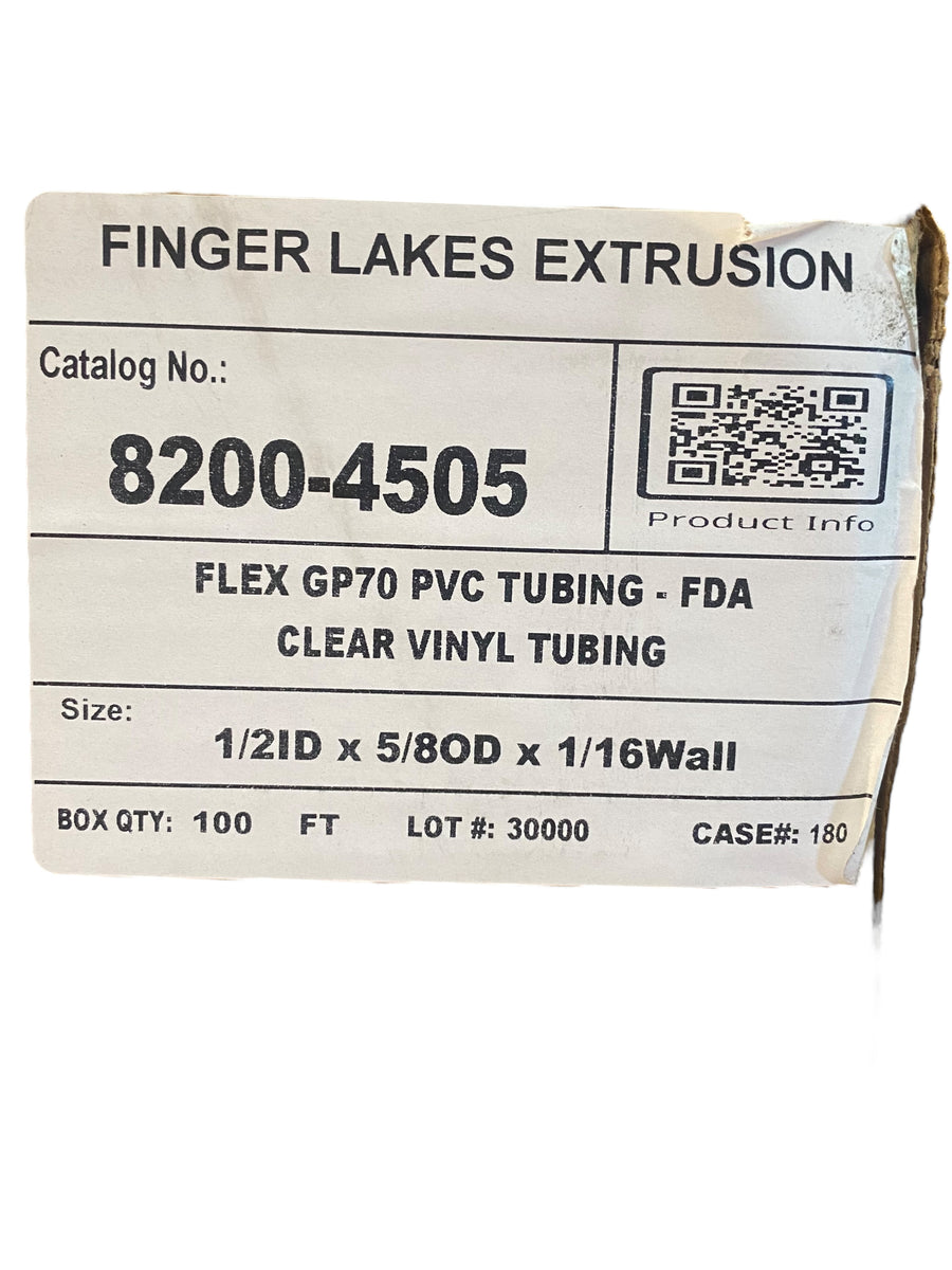 Finger Lakes Extrusion, 8200-4505, 5/8" O.D., FLExGP70B PVC Tubing ...