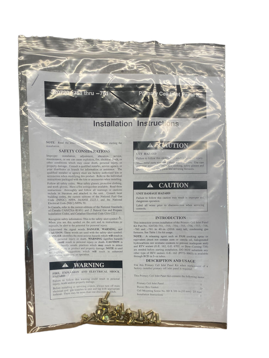 Carrier, 320720-753, Cell Panel Kit, (inlet) | Freeman Liquidators