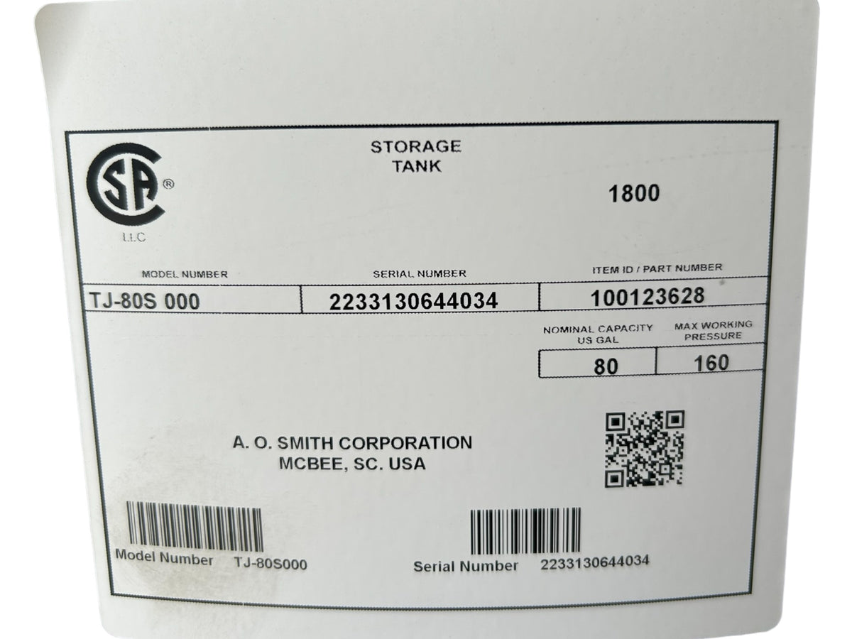 AO Smith, TJ-80S, 80 Gallon, Standard Jacketed & Insulated Commercial ...