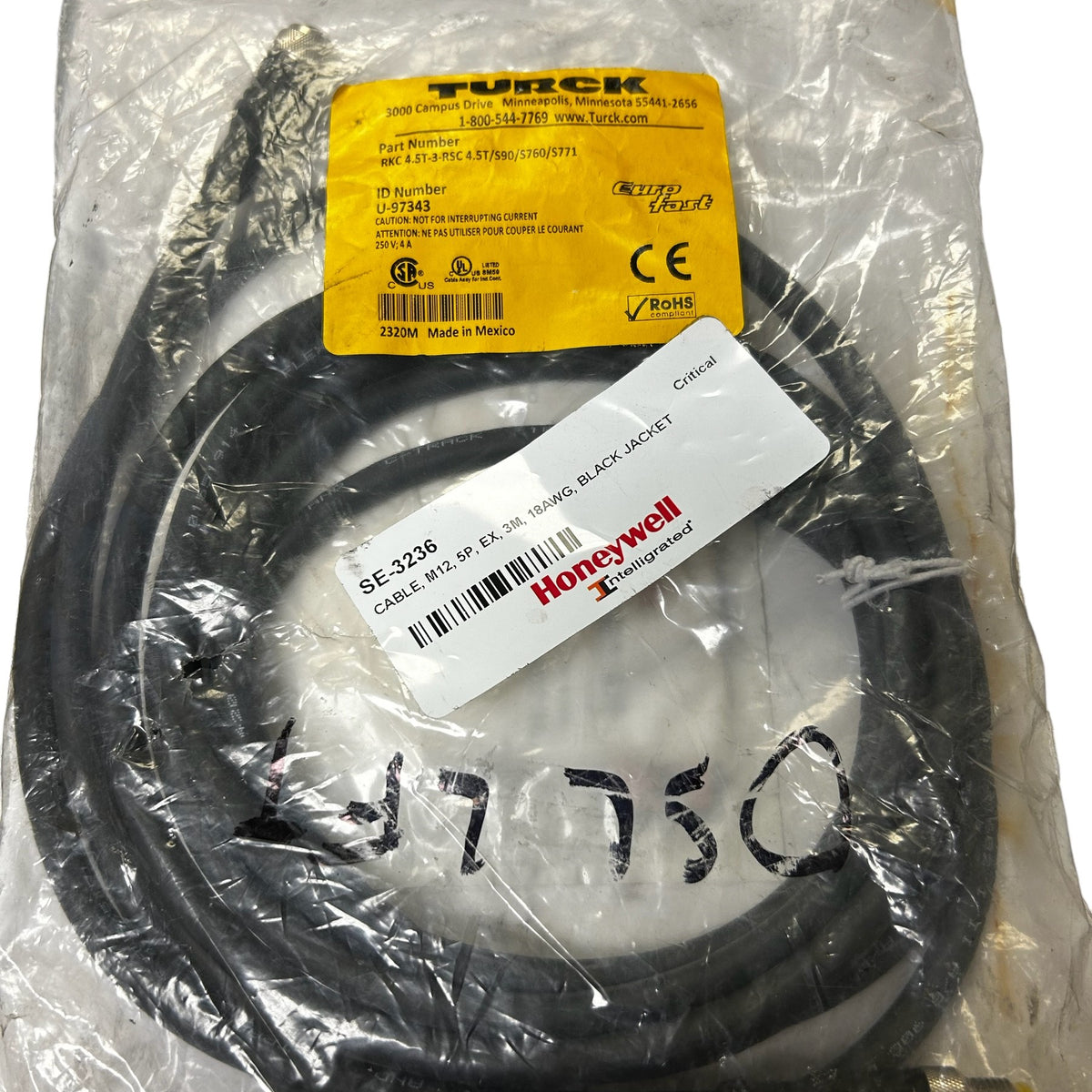 Turck, RKC 4.5T-3-RSC 4.5T/S90/S760/S771, Double-Ended, Cordset, STRAI ...