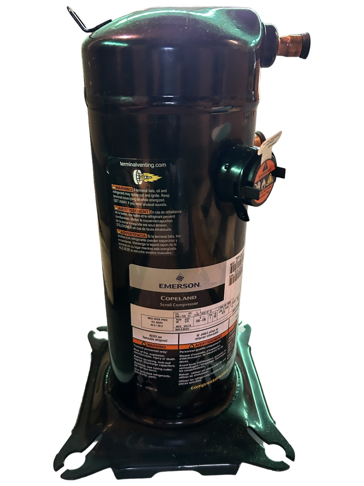 Copeland, Scroll, Compressor, ZP14K7E-PFV-830, 14000 BTU, R410A, 1PH ...