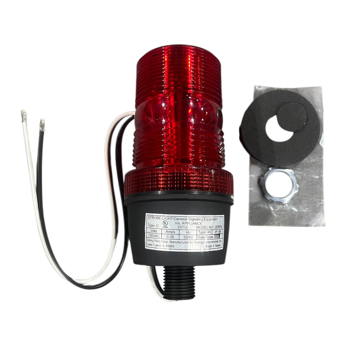 Grainger, Warning Light, Red, Strobe Tube, 1/2 in MNPT, 120V AC, 2 3/4 ...